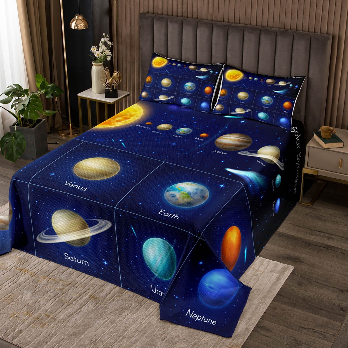 YST Universe Themed Bedspread King Space Quilt Set for Boys Girls Outer ...
