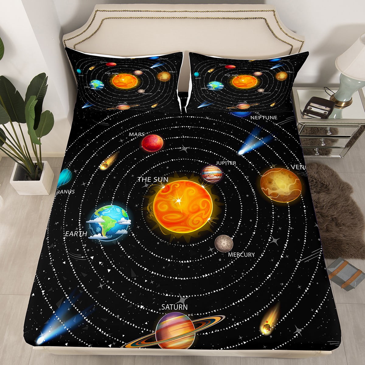 YST Universe Themed Decor Bed Sheets for Boys Outer Space Fitted Sheet ...