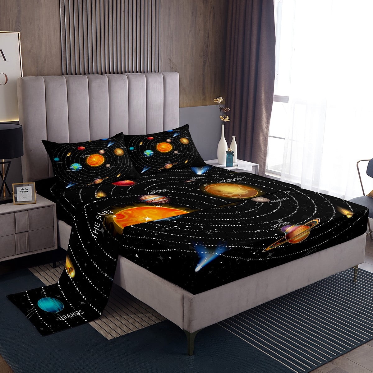Erosebridal Universe Themed Decor Fitted Sheet Outer Space Bed Sheets Set Twin Size, Solar ...