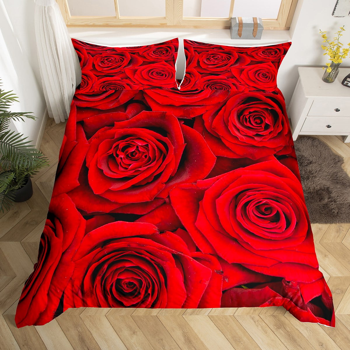 YST Valentine's Day Bedding Set Queen, Red Rose Duvet Cover, Romantic ...