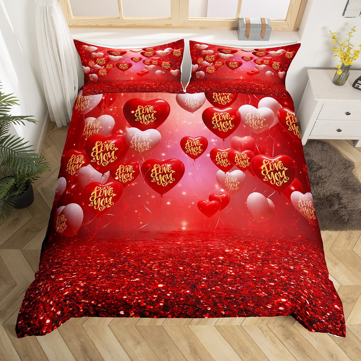 Valentines Day Duvet Cover Gifts Women,Red Gold Balloons Love Heart ...