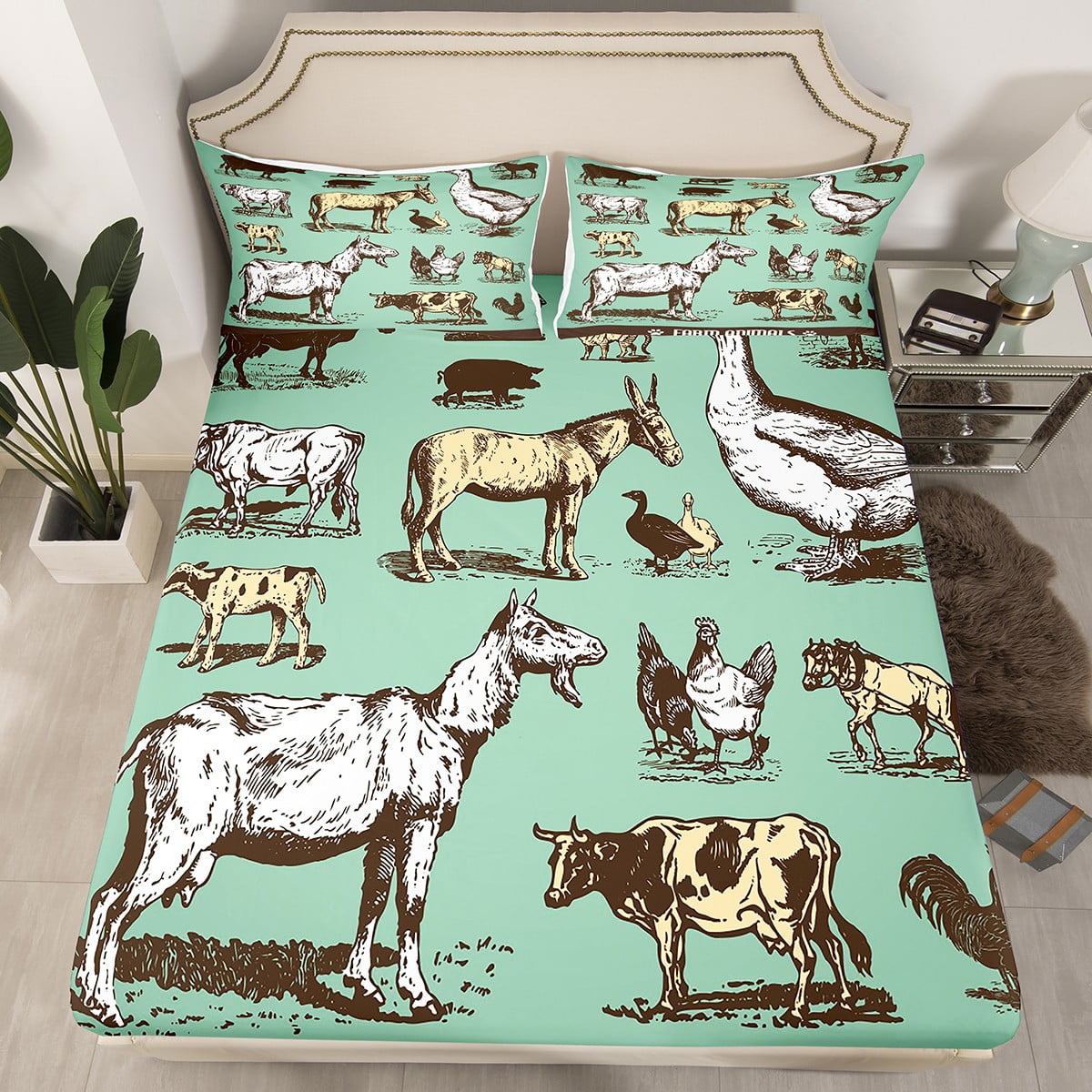 YST Vintage Black Green Twin Sheets Horse Highland Bull Bed Sheets ...