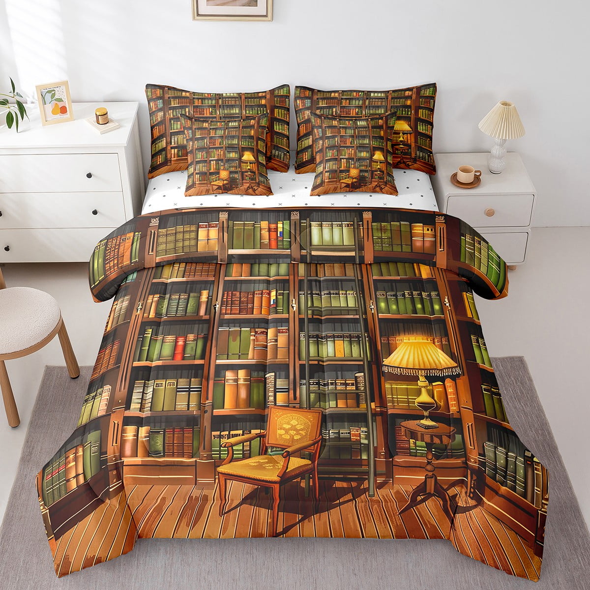 Vintage Bookshelf 7 Pcs Bed in a Bag Teens,Retro Library Bookcase ...