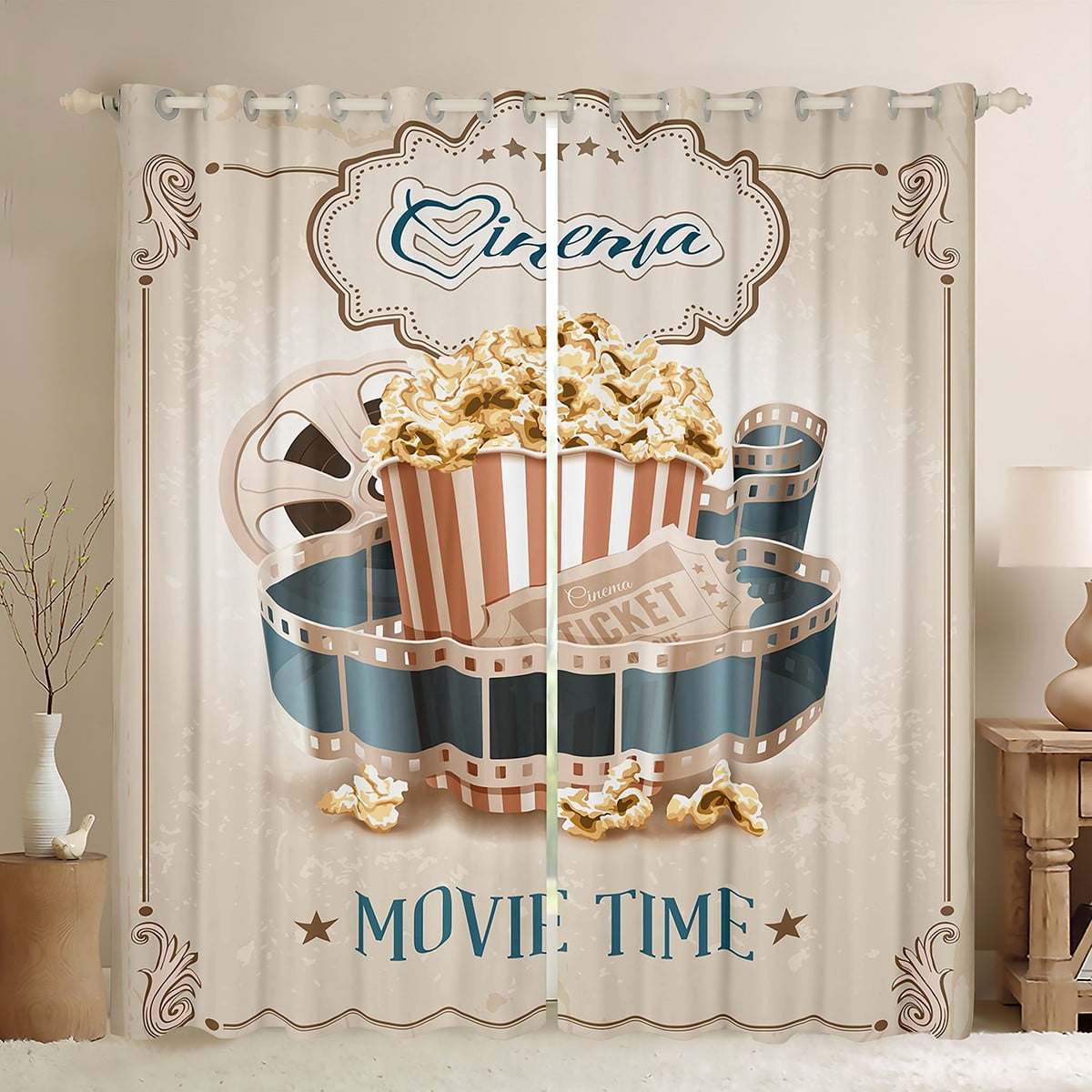 YST Vintage Cinema Curtains & Drapes 52"Wx63"L,Film Strip Ticket ...