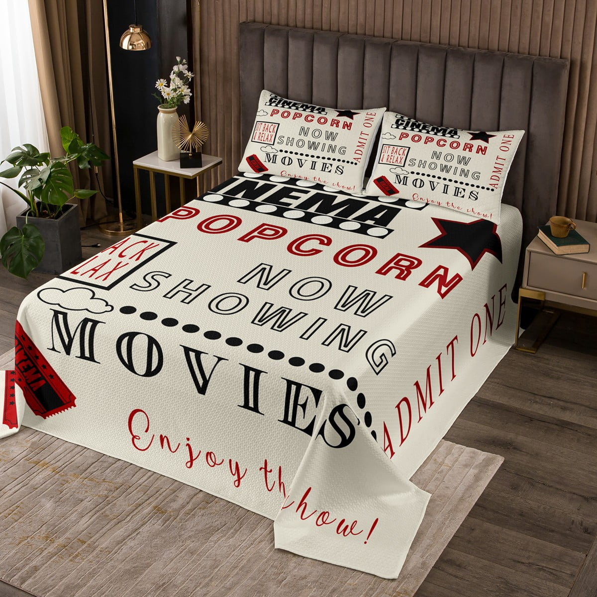 YST Vintage Cinema Style Quilt Set Movie Themed Bedspread Queen Size ...