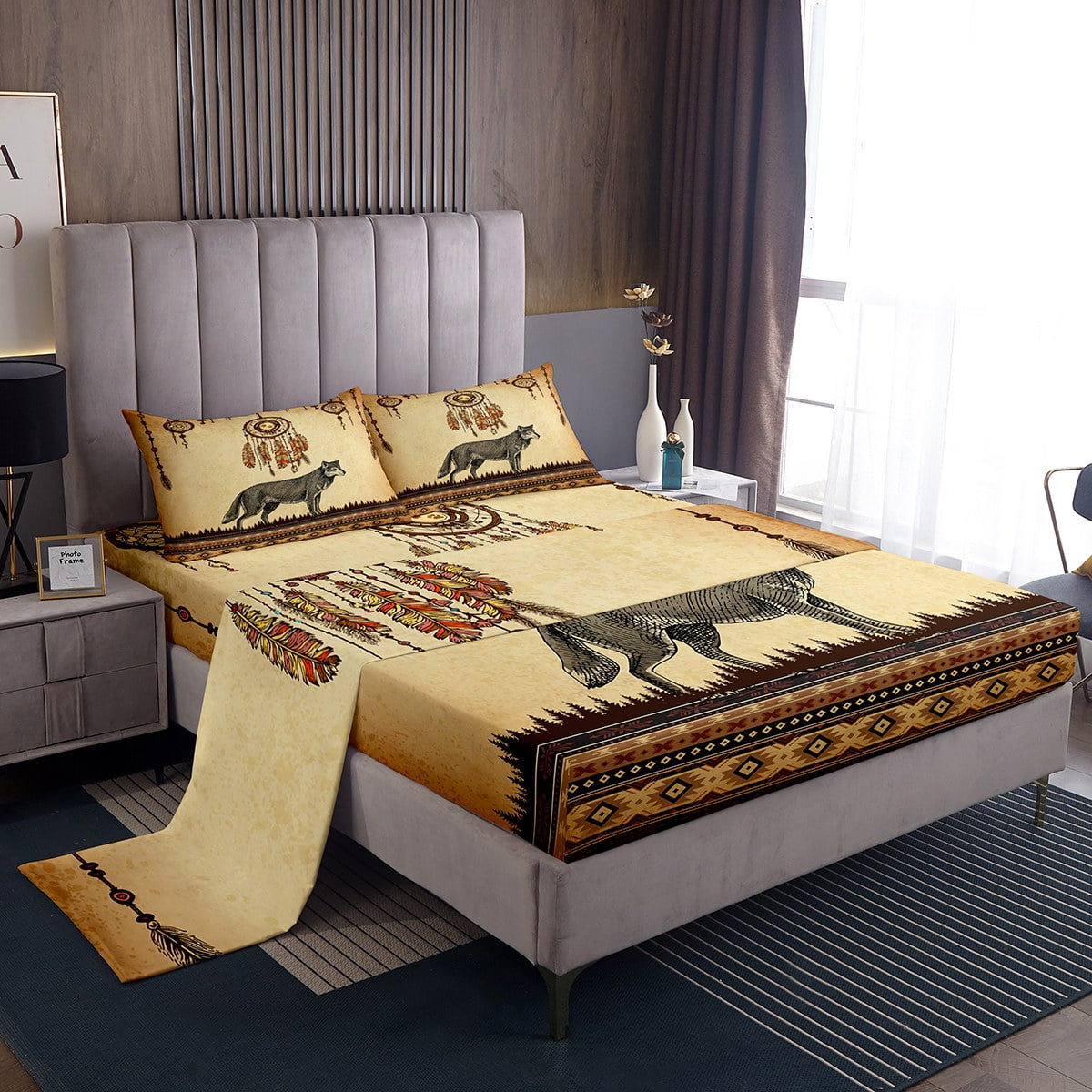 Erosebridal Vintage Dream Catcher Bed Set Jungle Wolf Bed Sheets Tribal ...