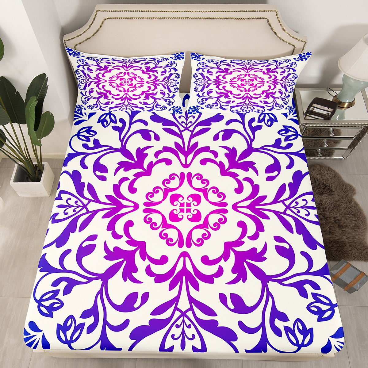 YST Vintage Floral Fitted Sheet Full,Boho Flower Bed Sheets,Chic Floral ...