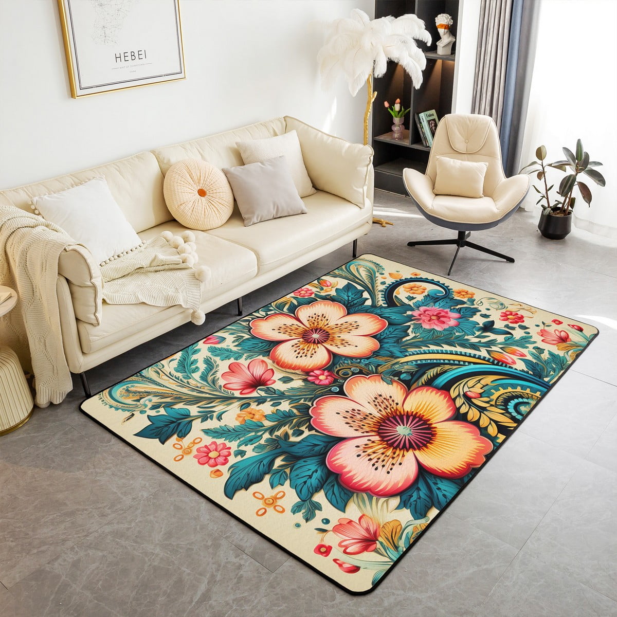 Erosebridal Vintage Flower Living Room Rugs 3x5,Retro Groovy Flower ...
