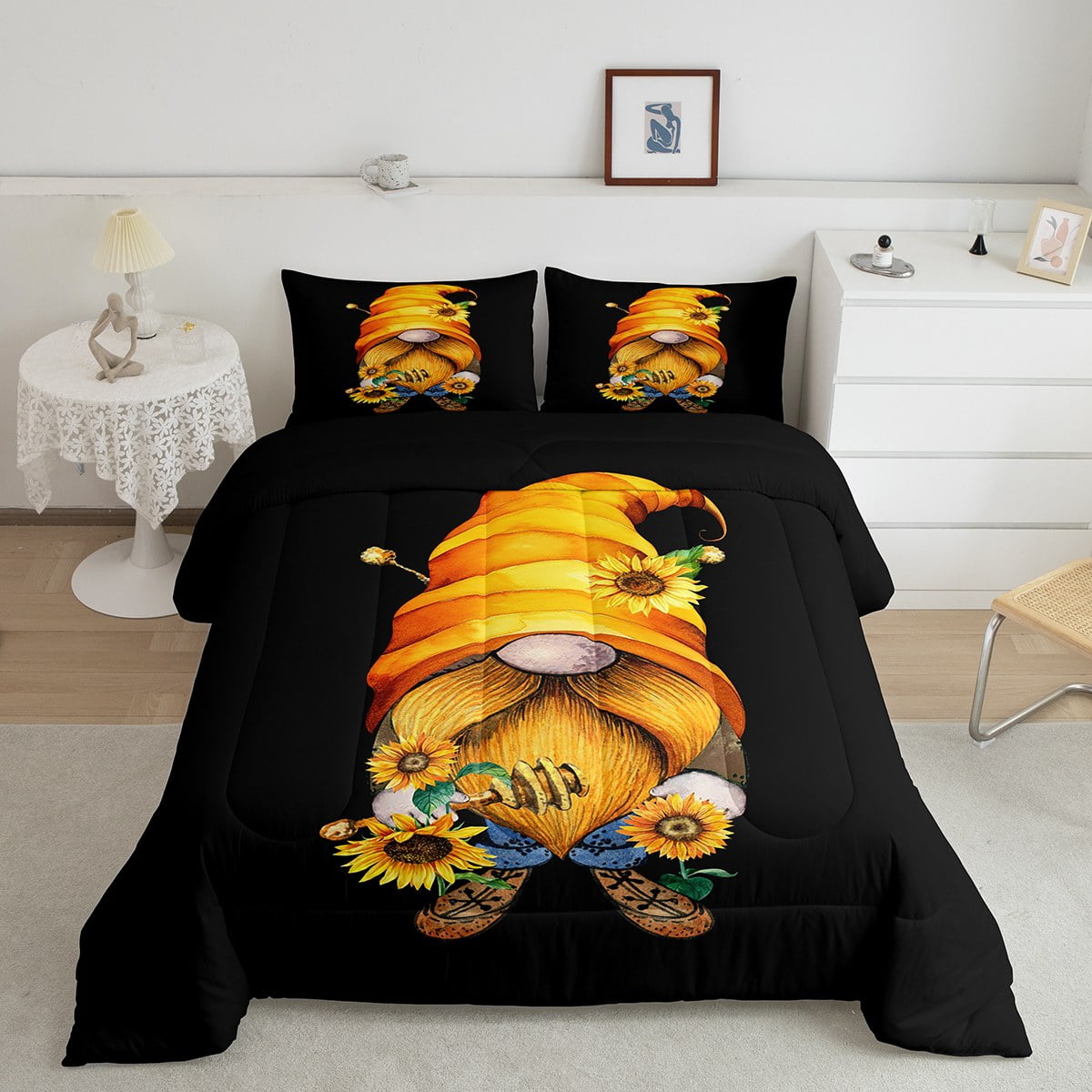 YST Vintage Gnomes Comforter for Boys Girls,Kids Sunflower Bedding Set ...