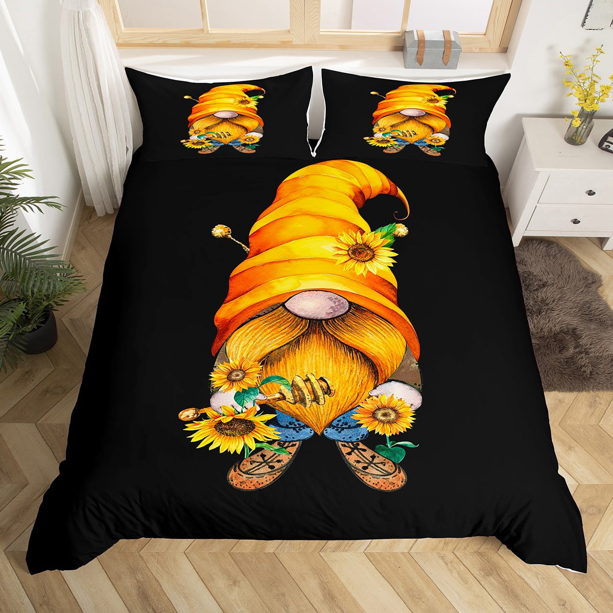 YST Vintage Gnomes Duvet Cover for Boys Girls,Kids Sunflower Bedding ...