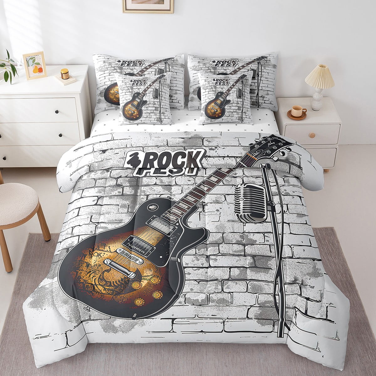 Vintage Guitar Bed in a Bag Twin Comforter Set 7 Piece,Electric Musical ...