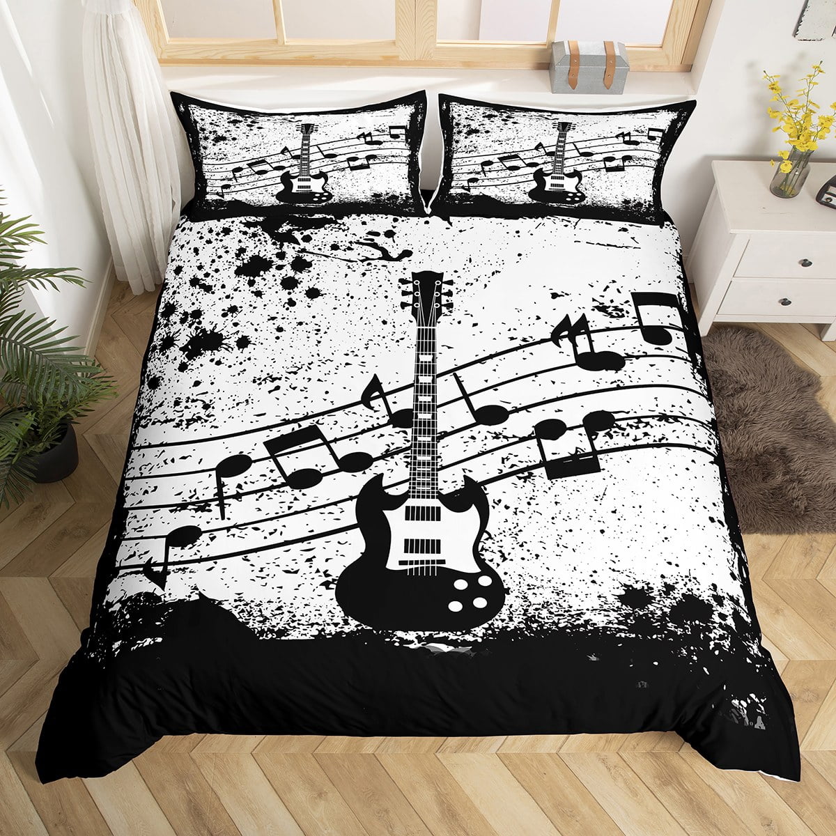 YST Vintage Guitar Comforter Cover Music Notes Bed Set, Musical ...