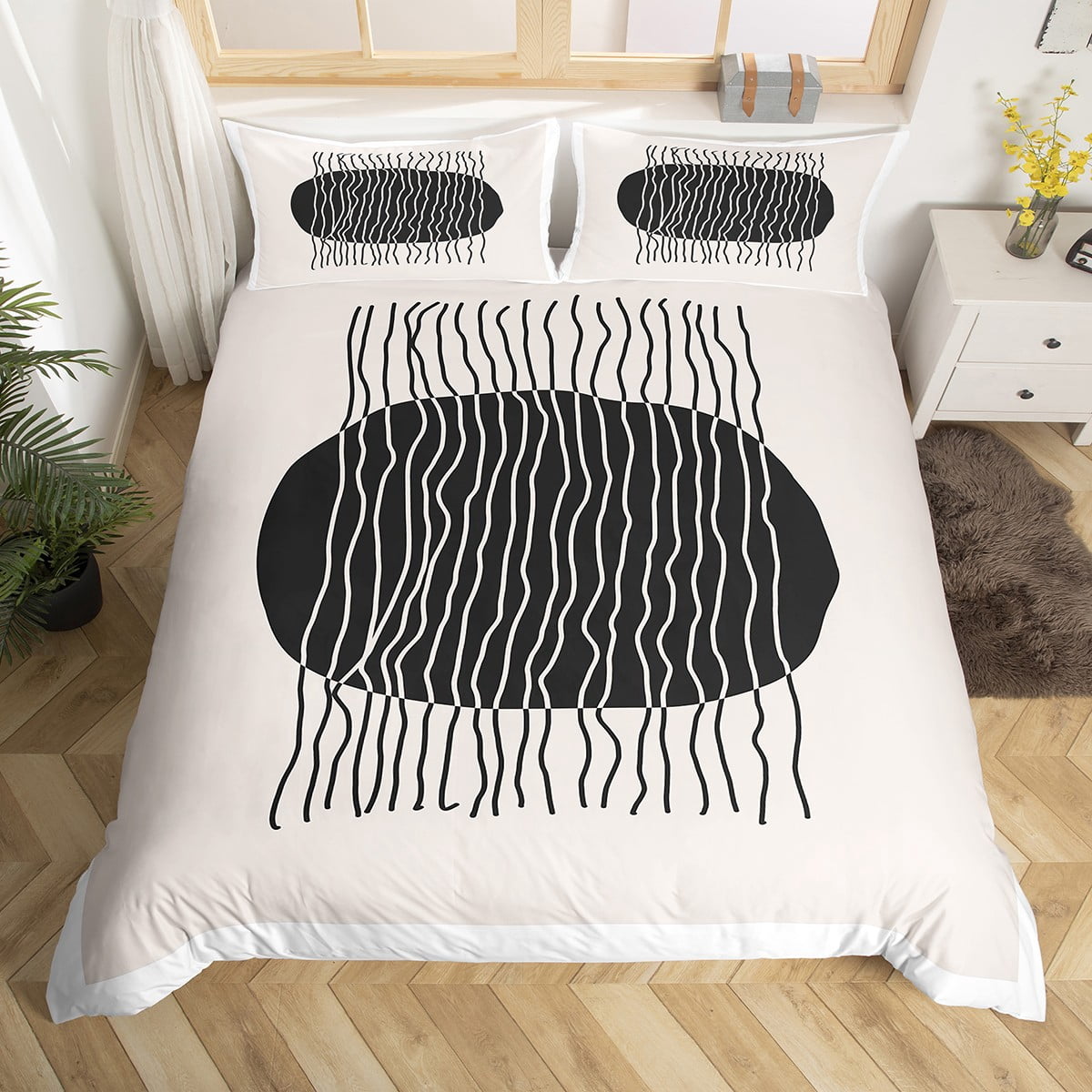 Erosebridal Vintage Minimalism Bed Set Mid Century Duvet Cover, Geometric Wave Line Bedding Set ...