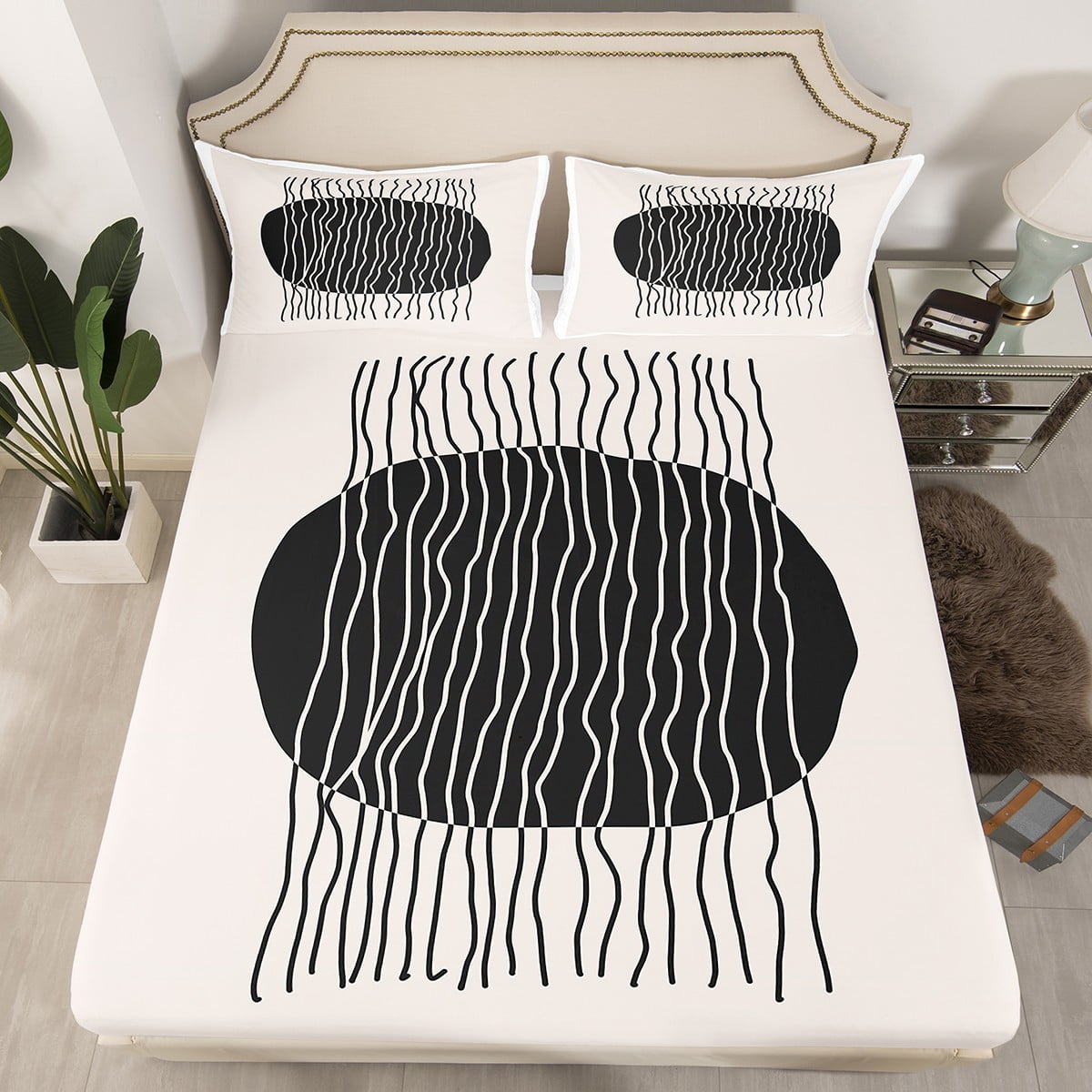 YST Vintage Minimalism Queen Fitted Sheet Mid Century Sheets, Geometric ...