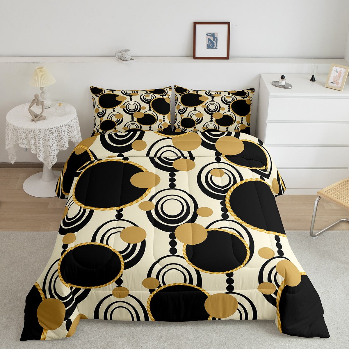 YST Vintage Old Fashion Bedding King Black Brown Beige Comforter Set ...