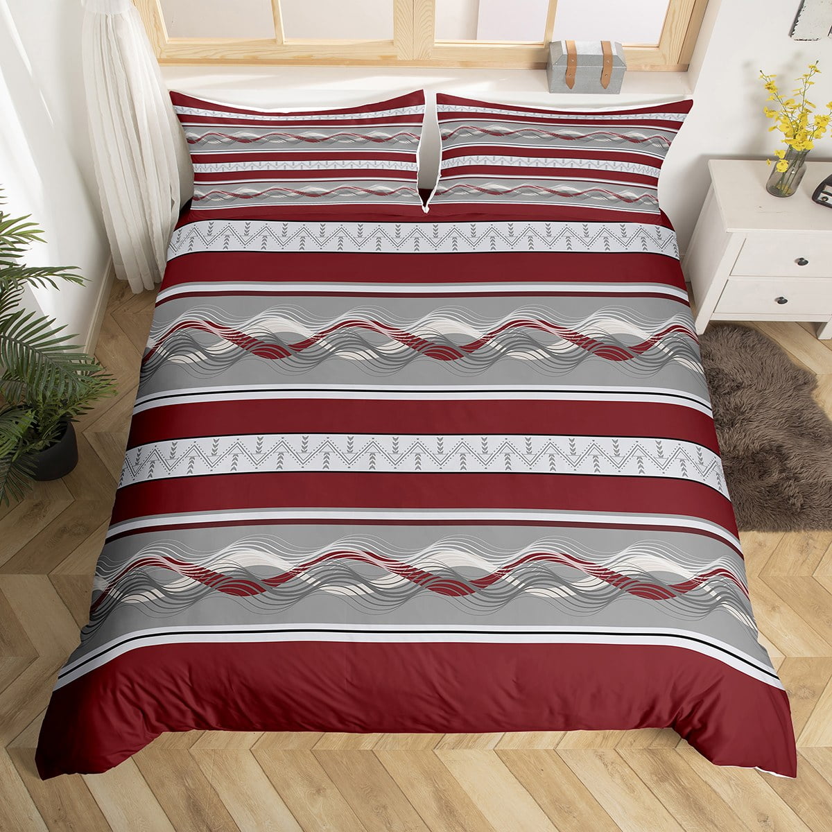 YST Vintage Red Comforter for Adult Youth,Farmhouse Geometric Bedding ...