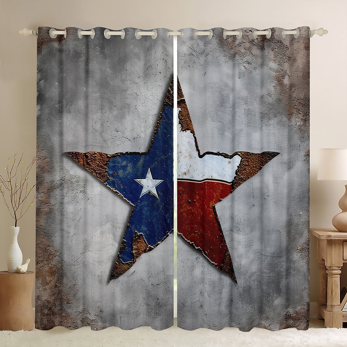YST Vintage Texas Stars Curtains Retro Flag Print Blackout Curtains ...