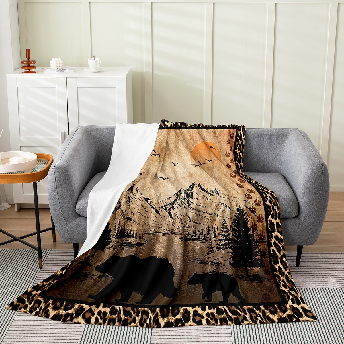 YST Vintage Theme Throw Blanket Bear Birds Mountain Fleece Blanket ...