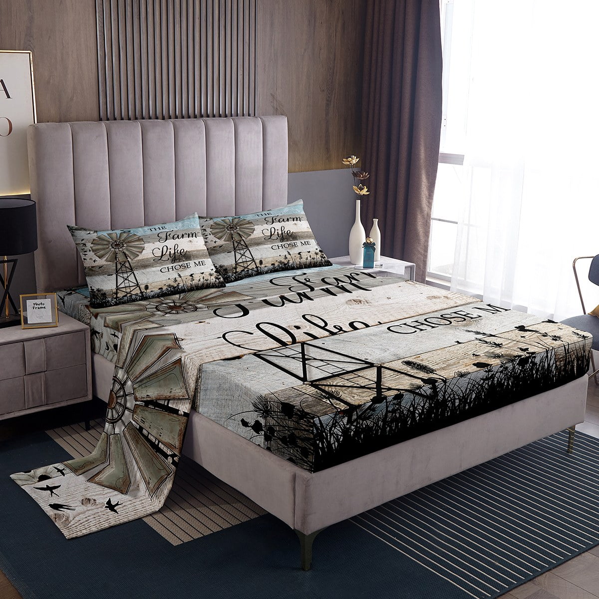 YST Vintage Windmill Bed Sheets Set Queen Size, Rustic Farmhouse Sheets ...