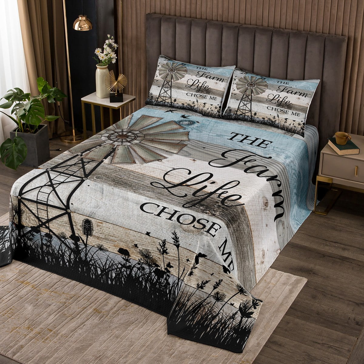 YST Vintage Windmill Quilt Set King Size, Rustic Farmhouse Coverlet Set ...