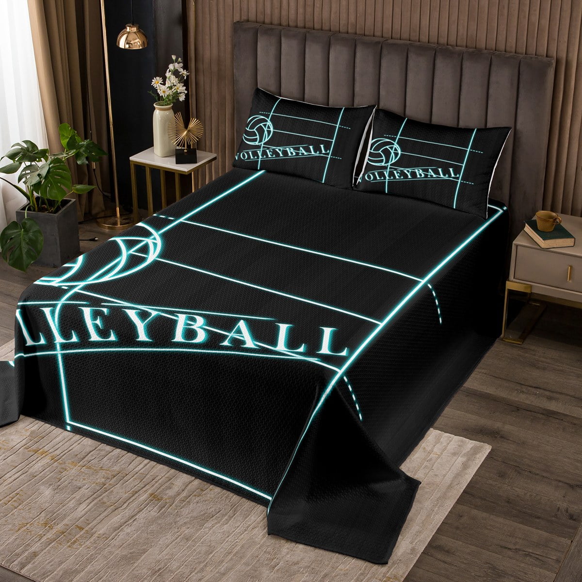 Volleyball Bedspread Queen Size Room Sport Quilt Set, Glowing ...