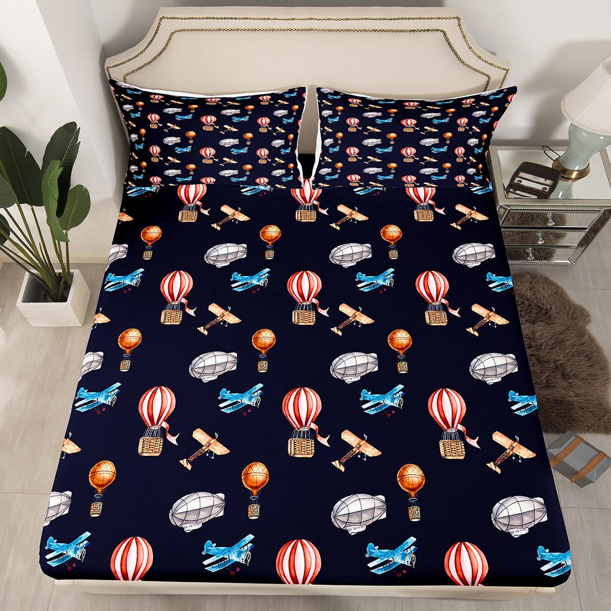 Erosebridal Watercolor Aircraft Bed Sheets Flying Airplane Fitted Sheet ...