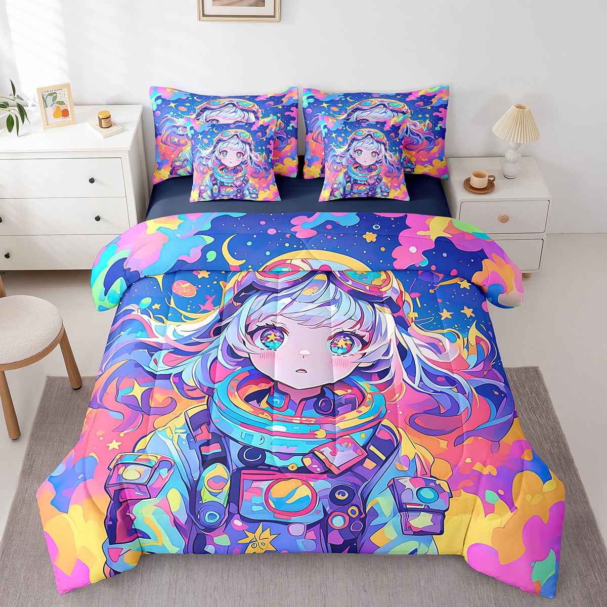 Watercolor Anime Bedding, 3D Anime Comforter Set Cosmo Galaxy Sci-Fi ...