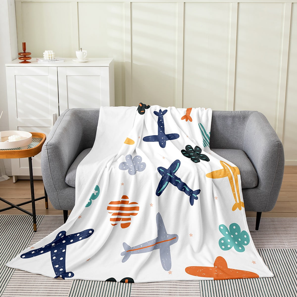 YST Watercolor Aviation Aircraft Blanket for Girls,Cartoon Airplane ...