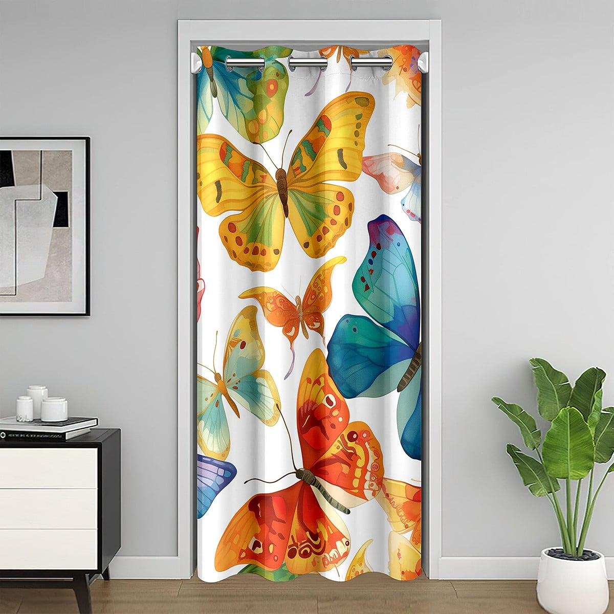 Watercolor Butterfly Blackout Curtain ,Spring Door Curtain For Doorway ...