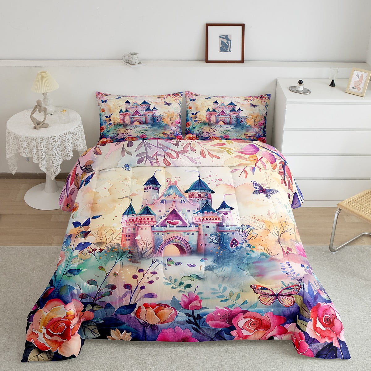 YST Watercolor Castle Full Size Comforter Set for Girls Princess ...