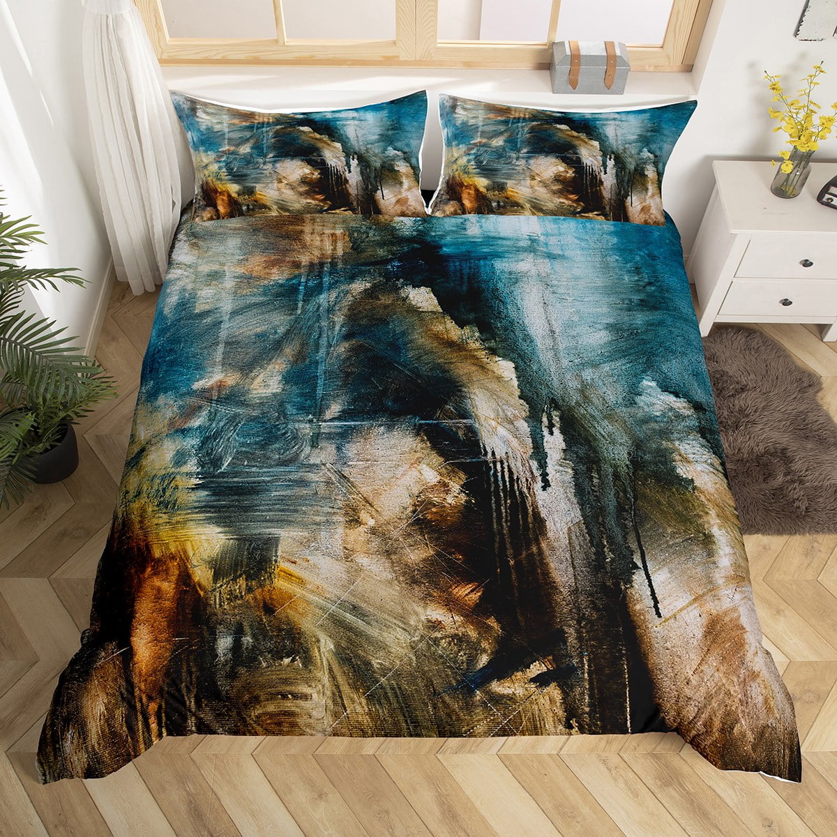YST Watercolor Comforter Cover Tie Dye Bed Set, Brown Abstract Ombre ...