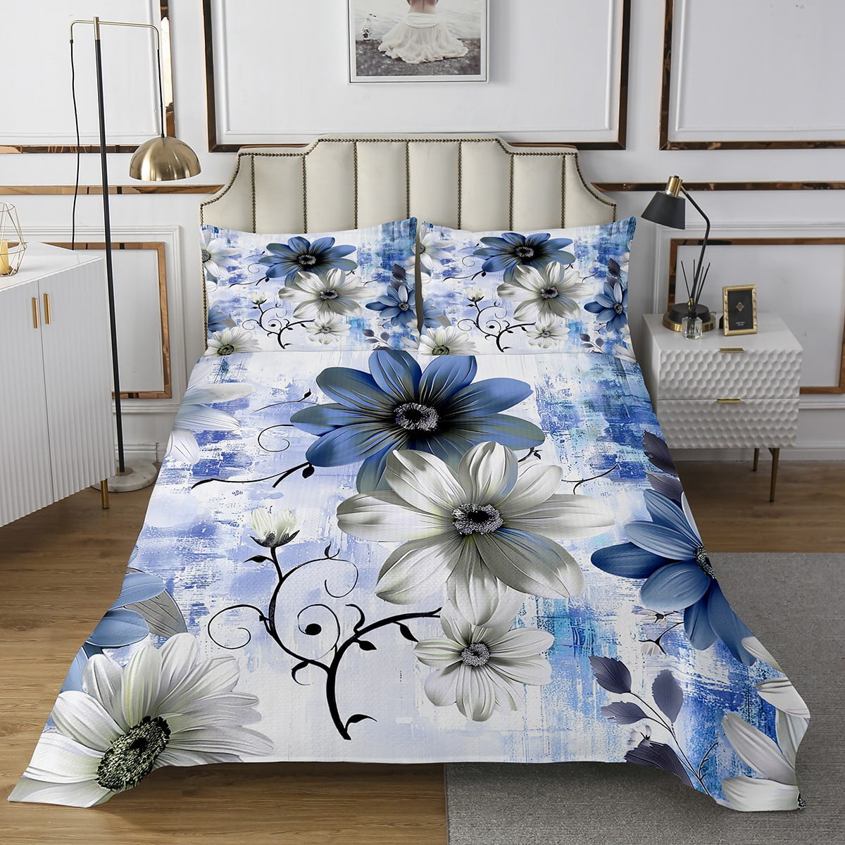 YST Watercolor Daisy Twin Quilt Set Chic Flower Floral Coverlet Set for ...