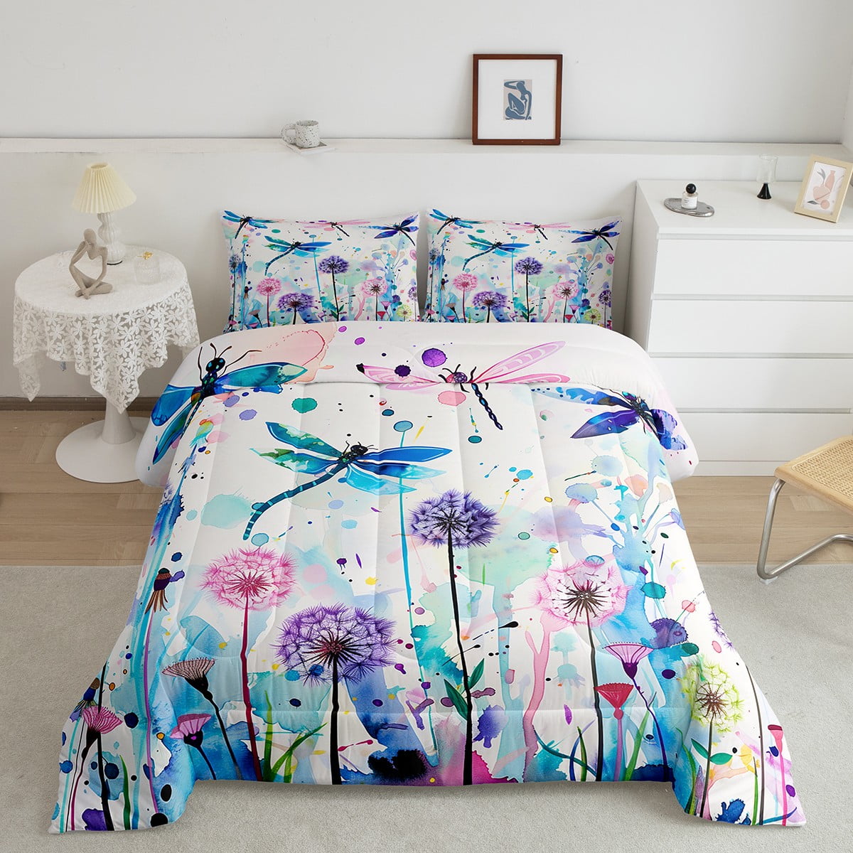 YST Watercolor Dandelion Twin Bedding Set,Colorful Floral Dragonfly ...