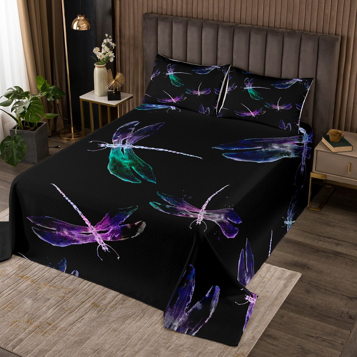 Erosebridal Watercolor Dragonfly Coverlet Queen Size Neon Dragonflies ...