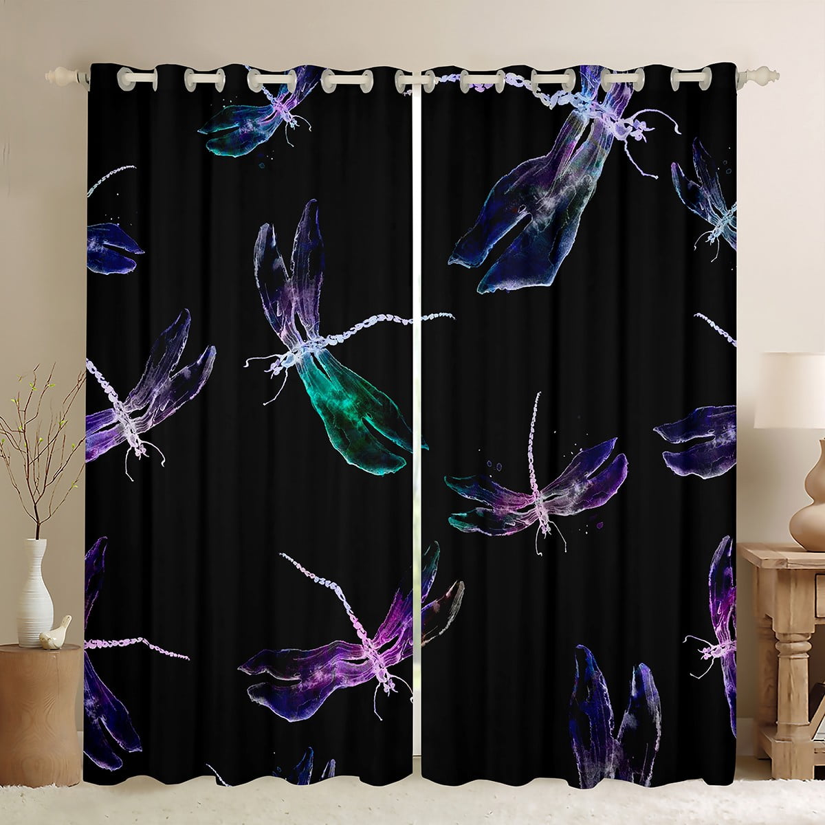 YST Watercolor Dragonfly Curtains Neon Dragonflies Curtains & Drapes ...