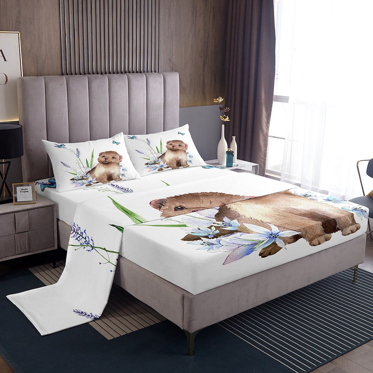 Watercolor Ferret Bed Set Blue Butterfly Bed Sheets Set, Girly Chic ...