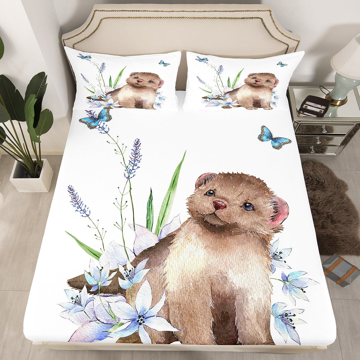 Watercolor Ferret Queen Fitted Sheet Blue Butterfly Sheets, Girly Chic ...
