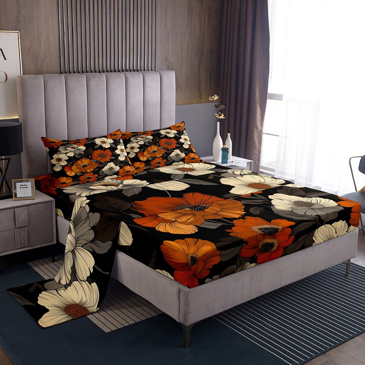 YST Watercolor Floral King Size Sheet Sets Red Beige Flower Sheets ...