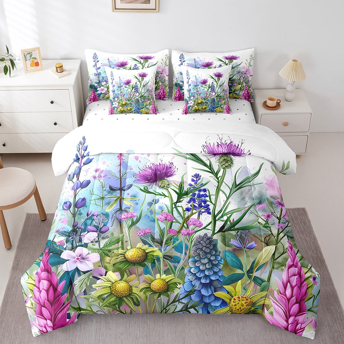 Watercolor Flower 7 Piece Bed In A Bag Full Purple Garden Floral ...