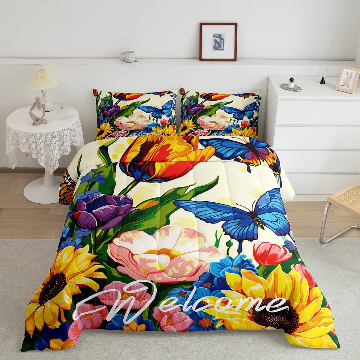 YST Watercolor Flowers Down Comforter Full Sunflower Butterfly ...