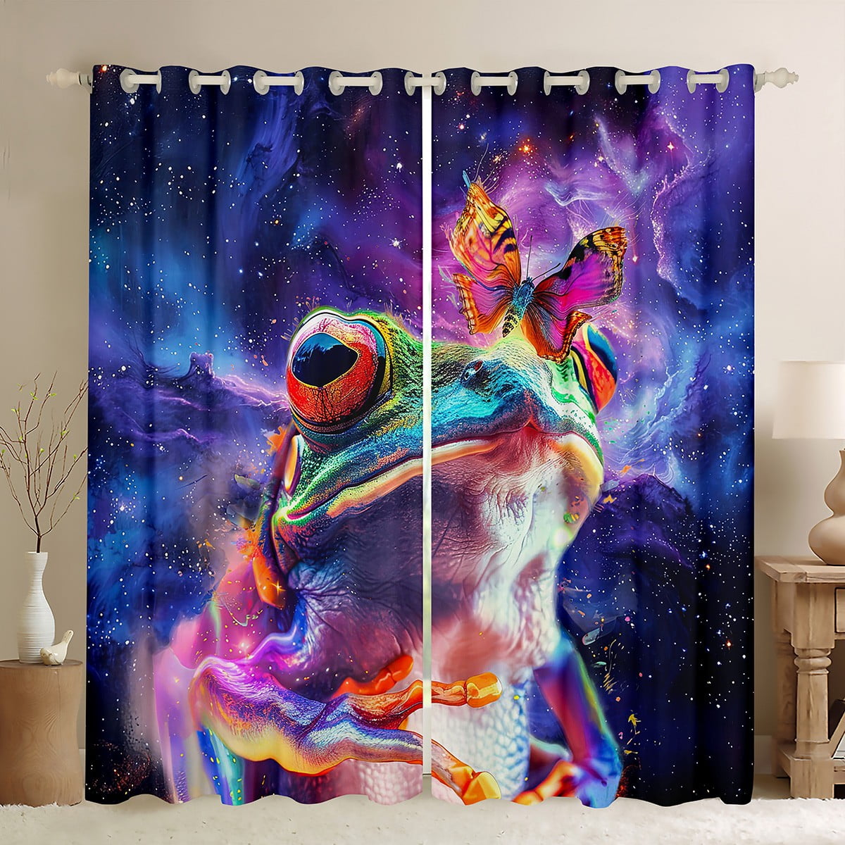 Watercolor Frog Window Treatments Purple Navy Blue Curtains, Woodland ...