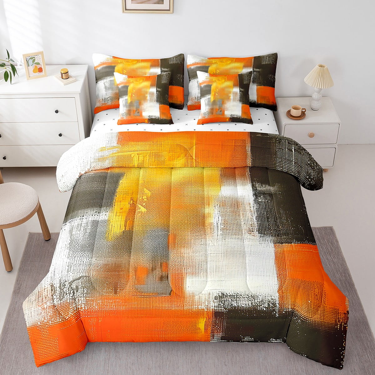 Watercolor Gradient Orange Brown 7pcs Comforter Set King Grunge ...