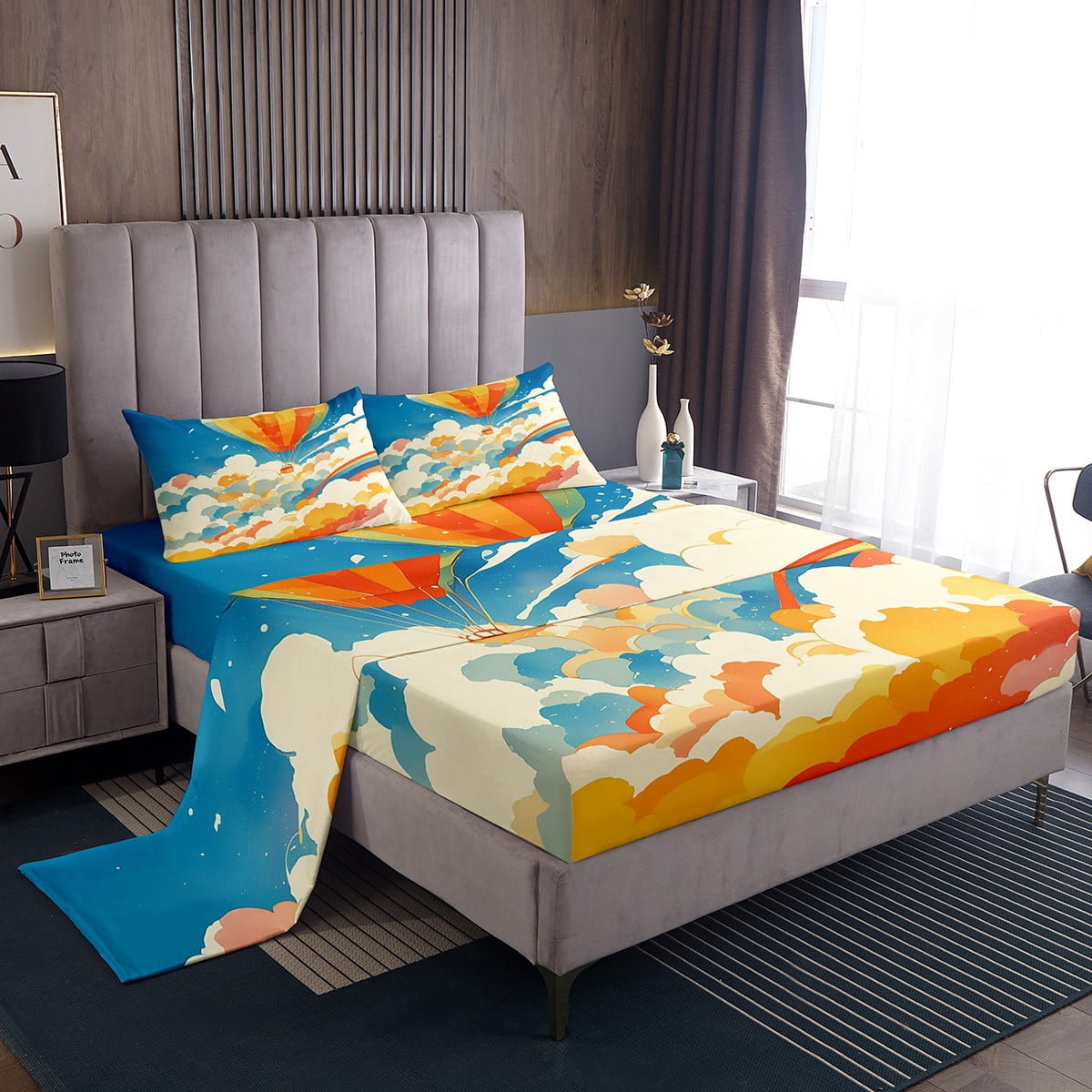 Erosebridal Watercolor Hot Air Balloon Bed Sheets Set Rainbow King ...