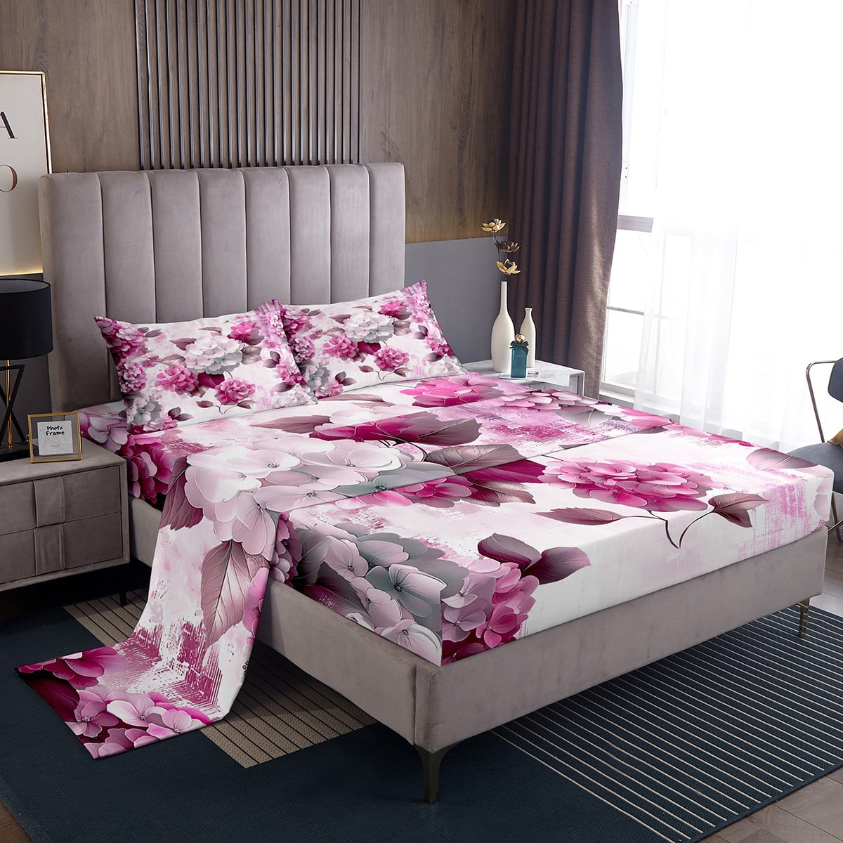 YST Watercolor Hydrangea Bed Sheets Set Chic Flower Floral Sheet Set ...