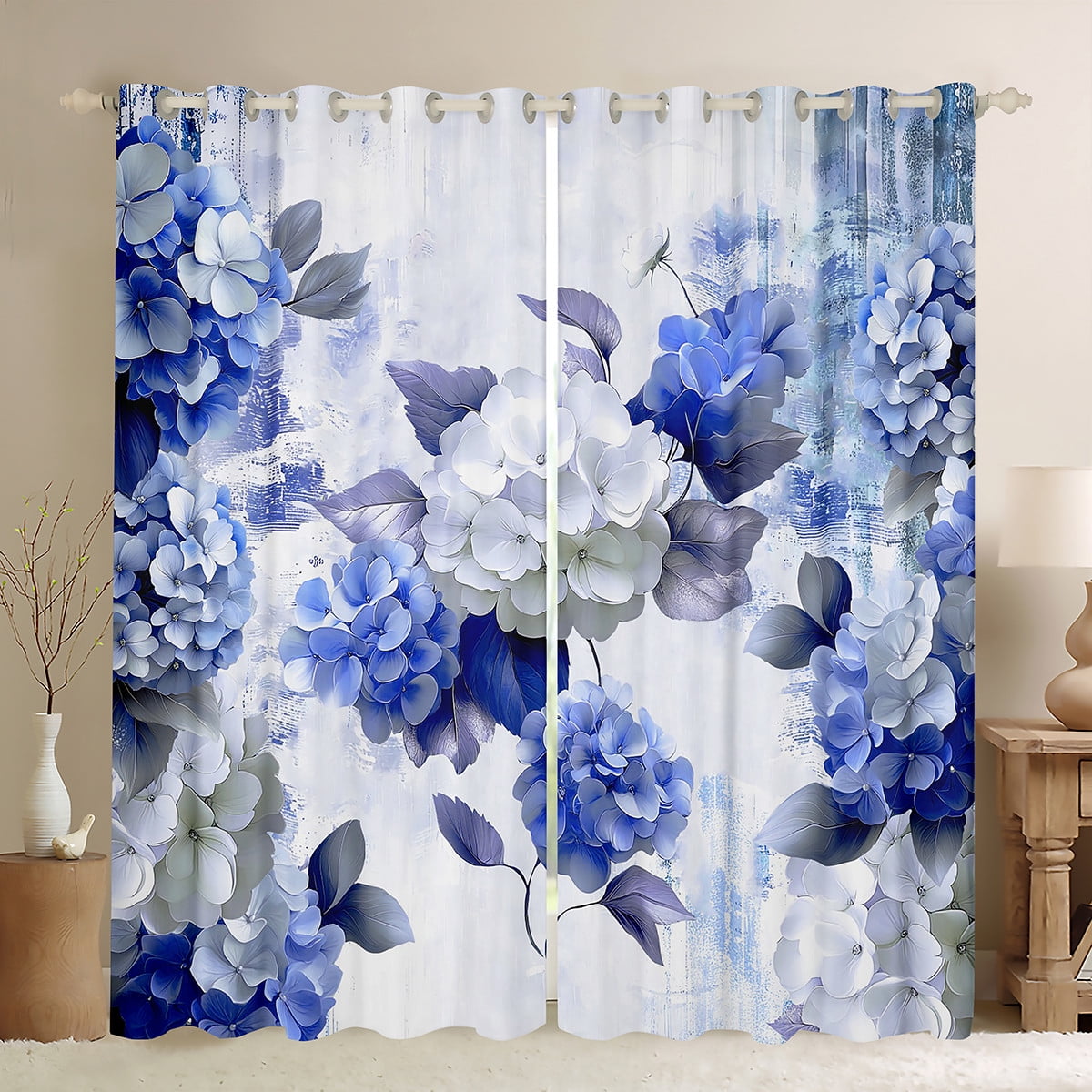 YST Watercolor Hydrangea Curtains & Drapes Chic Flower Floral Curtains ...