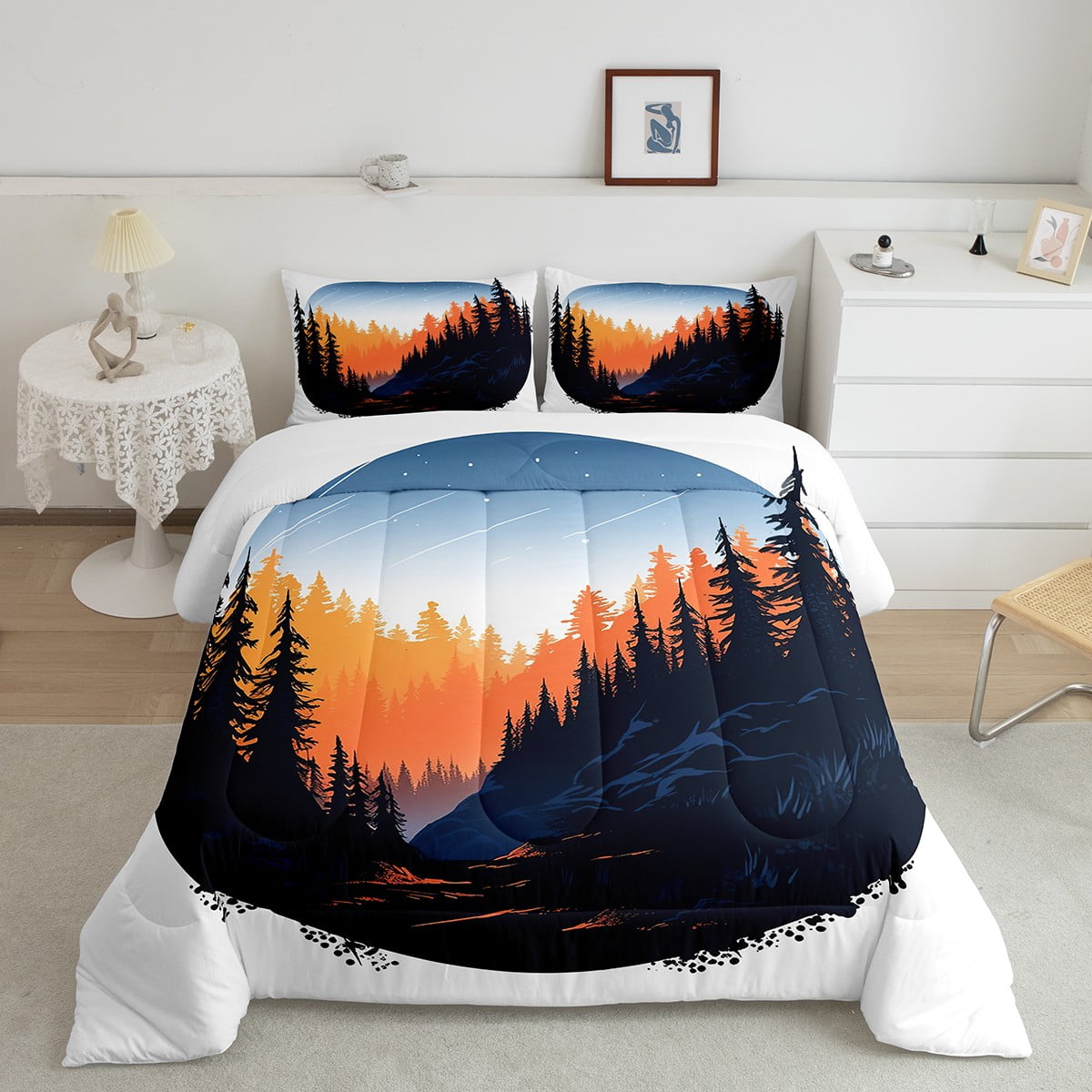 YST Watercolor Landscape Bedding Pine Trees Mountains Artistic ...