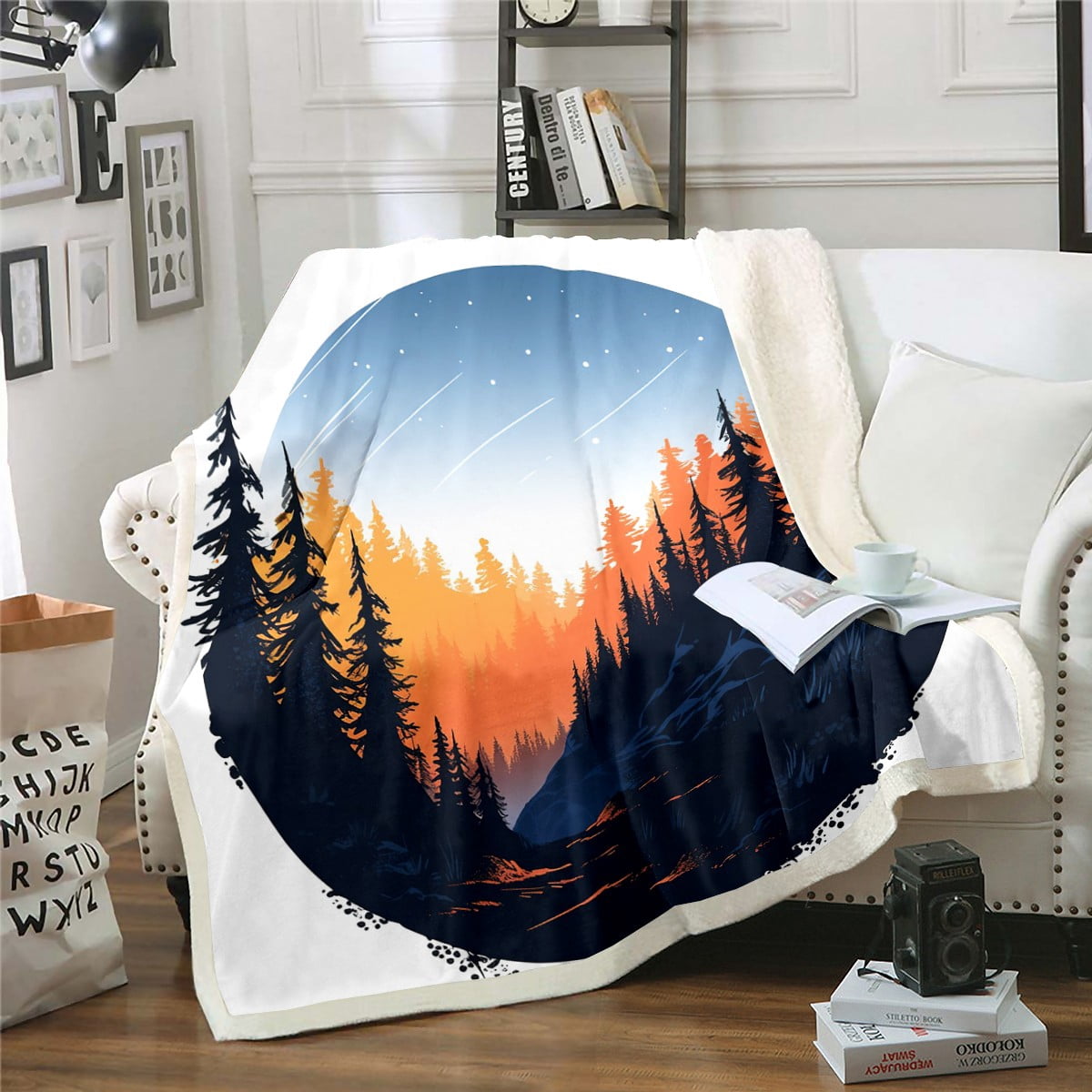 Watercolor Landscape Blanket Pine Trees Mountains Artistic Fleece ...
