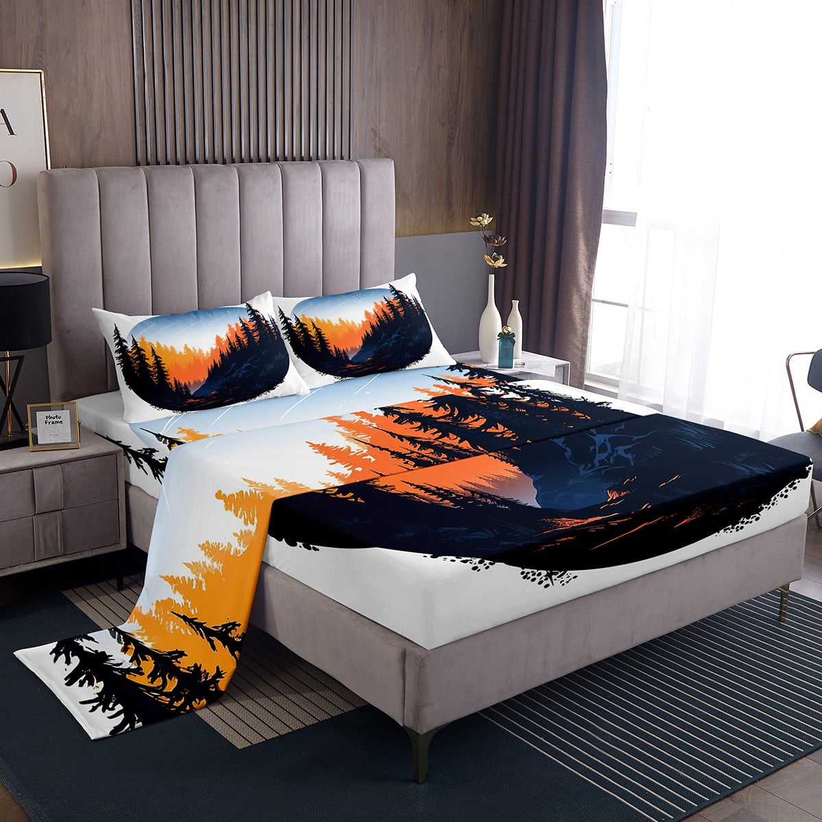 YST Watercolor Landscape Sheets Pine Trees Mountains Artistic Sheet Set ...