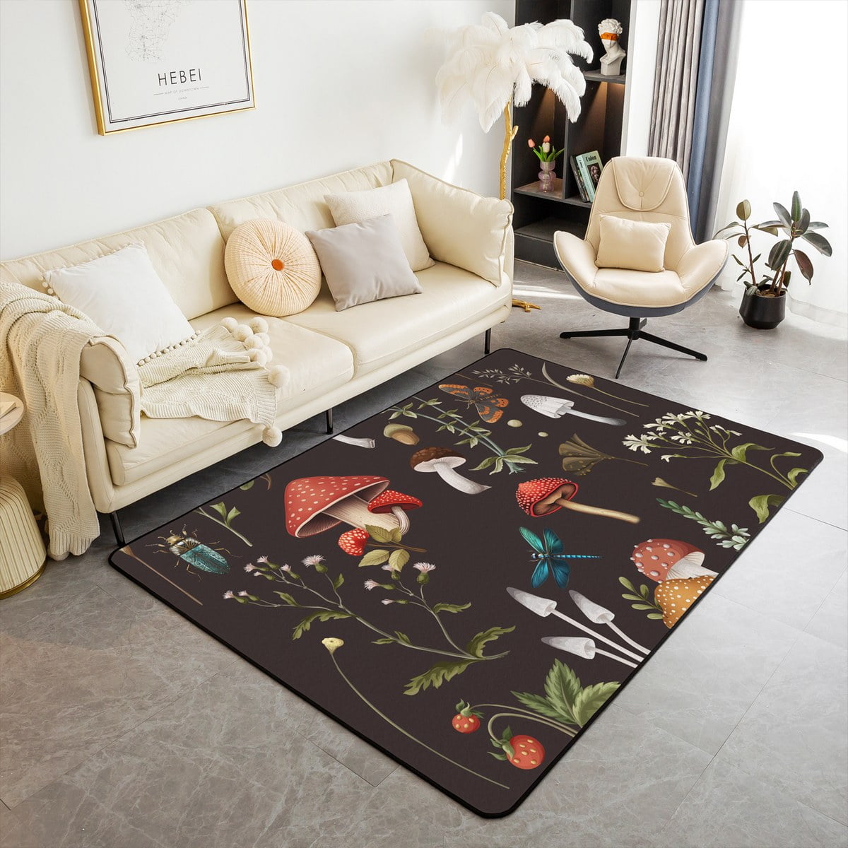 YST Watercolor Leaves Carpet Wild Mushroom Decorative Rug For Kids ...
