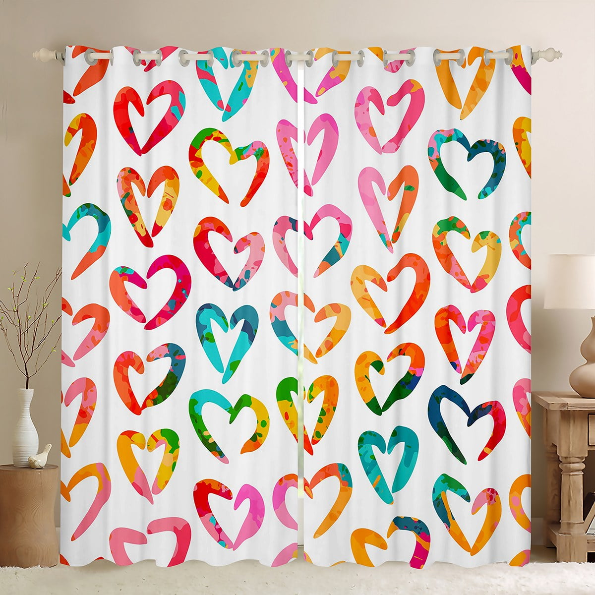 YST Watercolor Love Heart Curtains & Drapes Rainbow Tie Dye Curtains ...